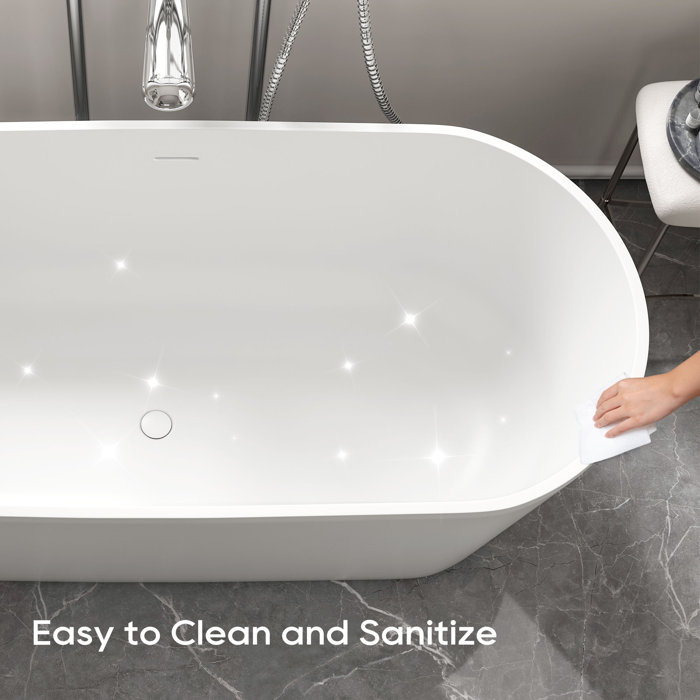 SJ STAR&JANE 63'' x 29'' Freestanding Soaking Solid Surface Bathtub in White | Wayfair